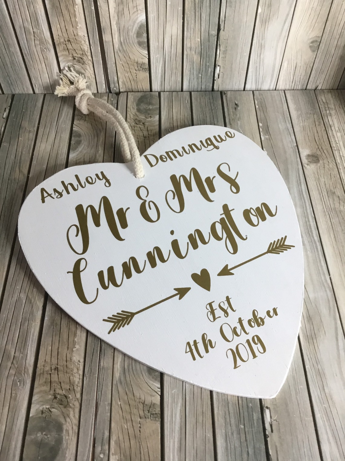 Personalised wooden heart shaped plaque. Weddings | Etsy
