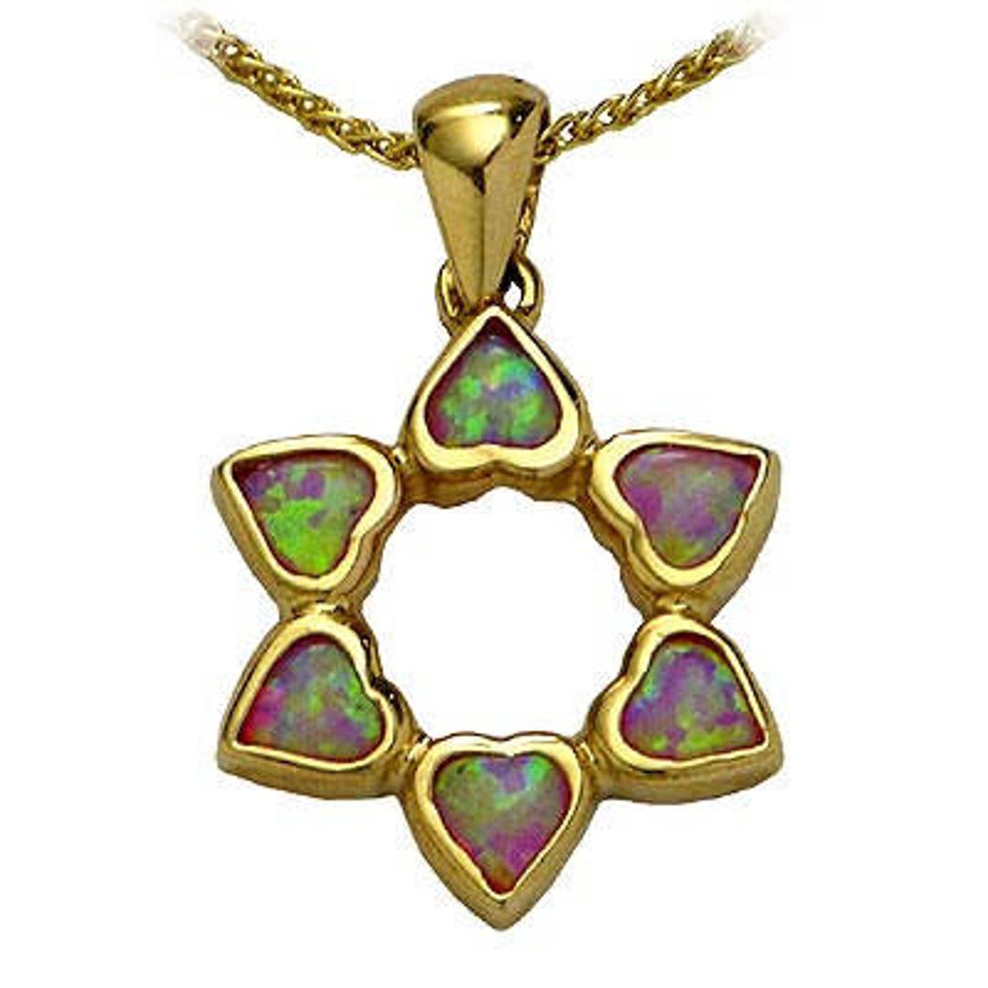 14K Gold Star of David Set With Heart Shaped Opals. Israeli - Etsy
