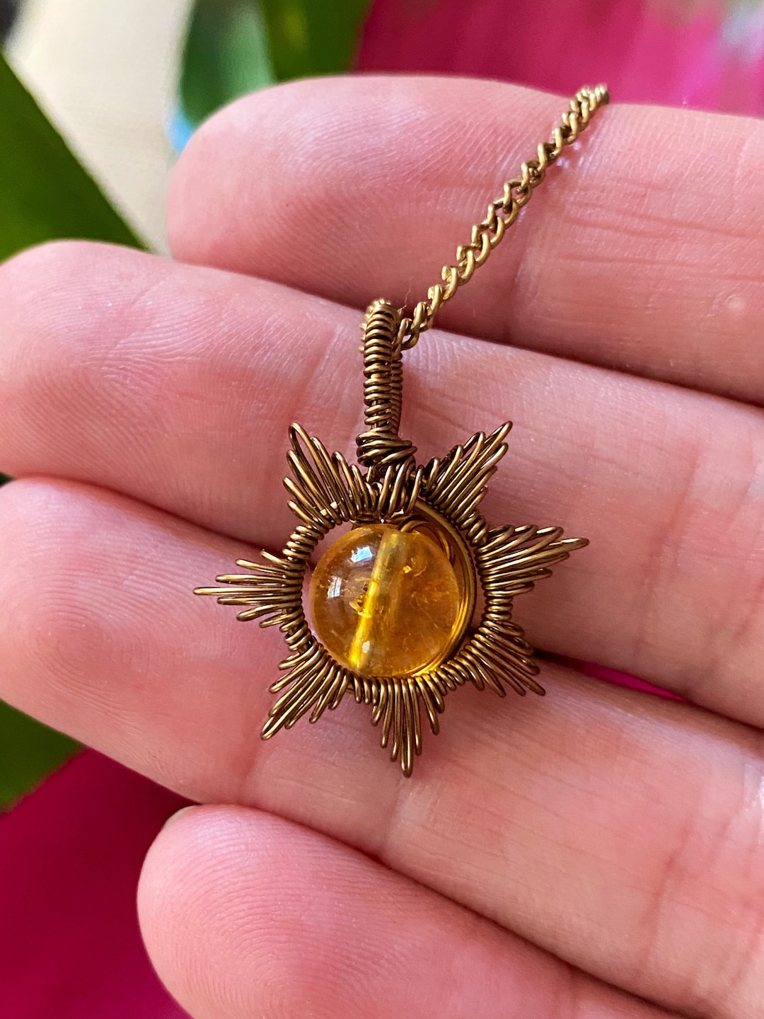 Sun Wire Wrap, Sun Necklace, Wire Wrapped Sun, Citrine Necklace, Sun ...