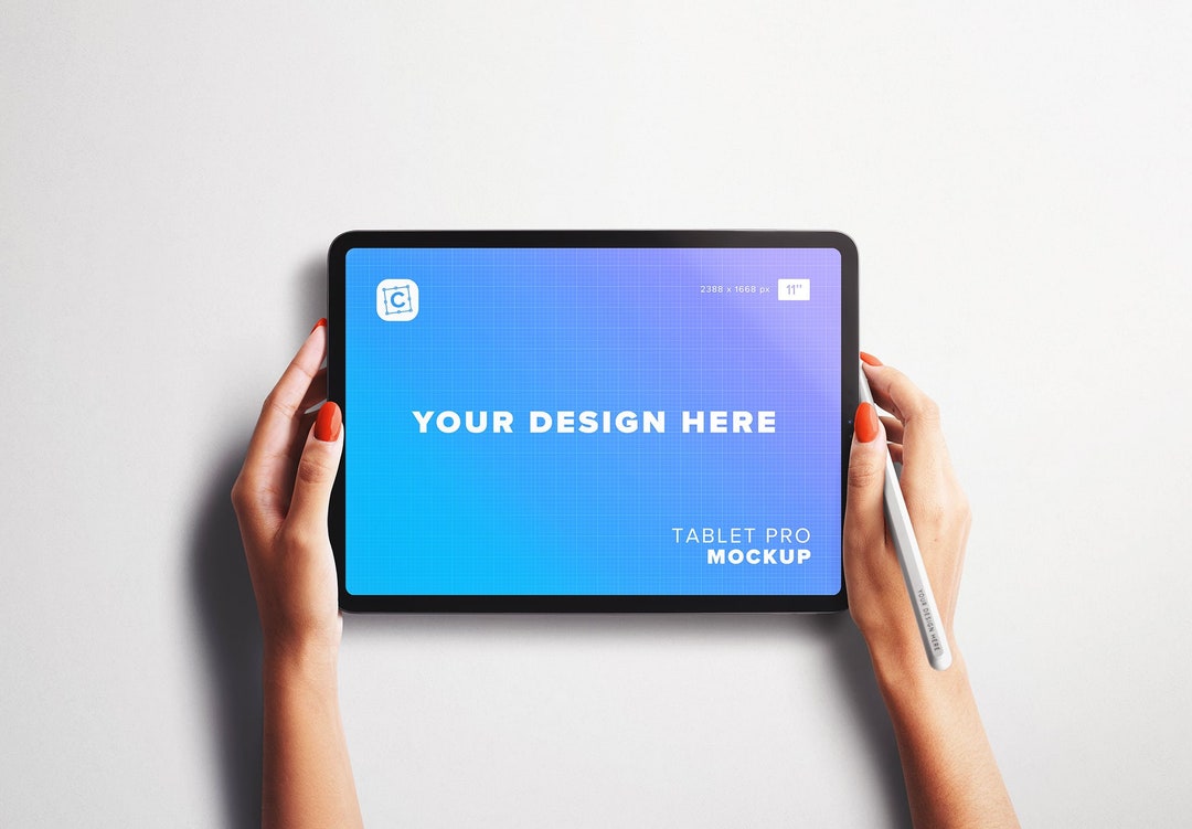 11 Inch Tablet Pro Mockup: Hands Holding Pencil (PSD, Procreate) - Etsy
