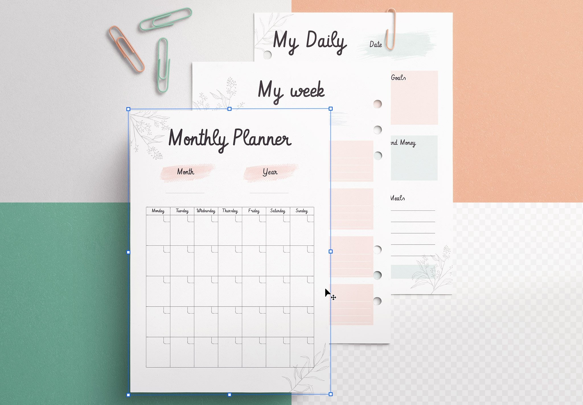 Planner Inserts, A5 Size Mockup, Letter and Paperclip Mockup, Moveable ...