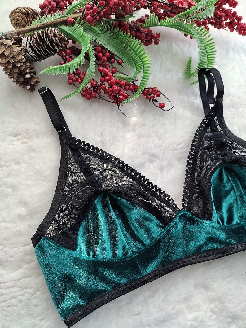 Velvet Lingerie Set, Longline Bralette Top, Retro Highwaisted Briefs ...