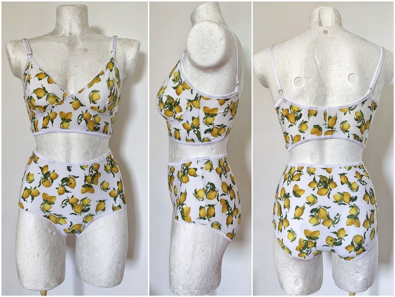 Retro Lingerie Set, Soft Cup Bra and Highwaisted Briefs, Handmade ...