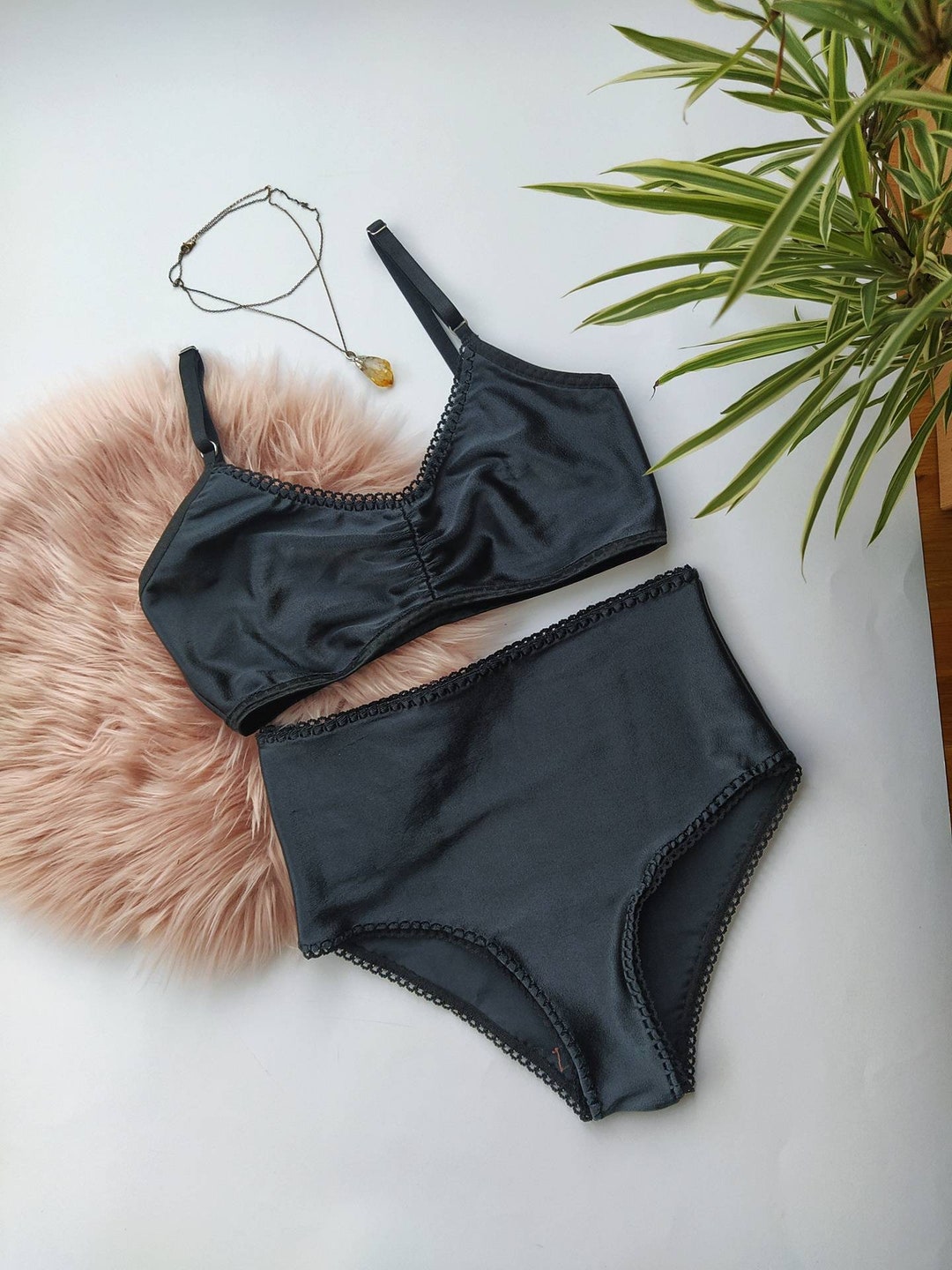 Cozy Velvet Lingerie Set Camisole Top and High Waist Briefs - Etsy