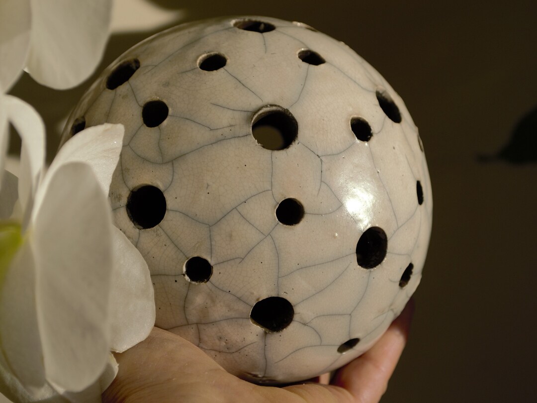 Raku Openwork Round Ceramic Ball, White, Handmade as a Christmas Gift ...