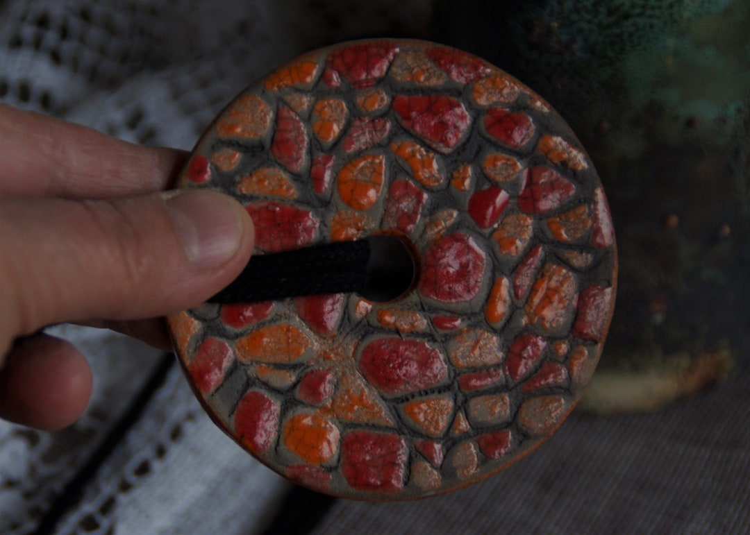 Boho Ceramic Necklace Raku Pottery Handmade Black & Light Orange ...