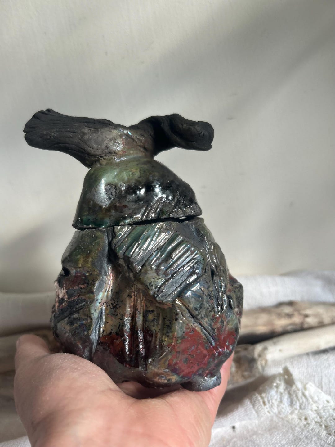 Raku Ceramics Turquoise&black Container Raku Pottery Decorative Raku ...