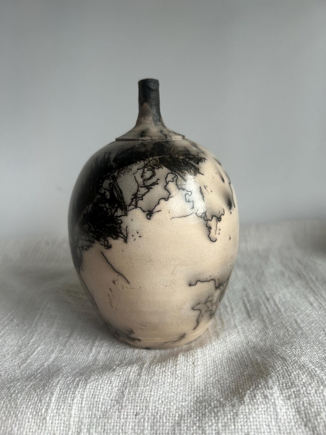 Horse Hair Raku Ceramics Gift Black&white Raku Bottle Was Born in Fire ...
