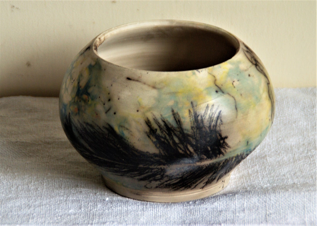 Raku Pottery Ceramics Black&white Raku Vase With Reflected Horse Hair ...