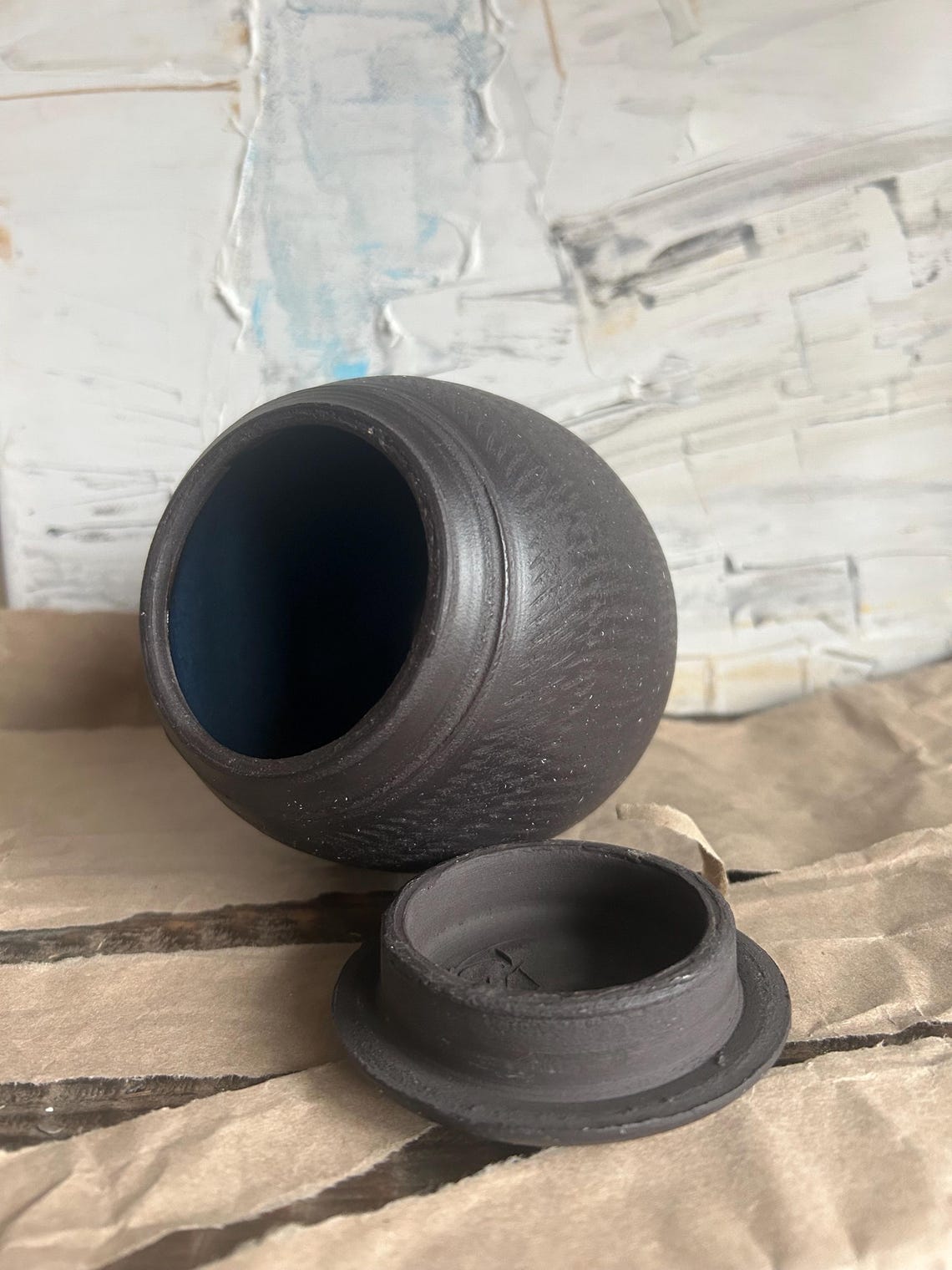Black Clay Container With Lid – Ashes Urn, Keepsake, Memory Storage ...