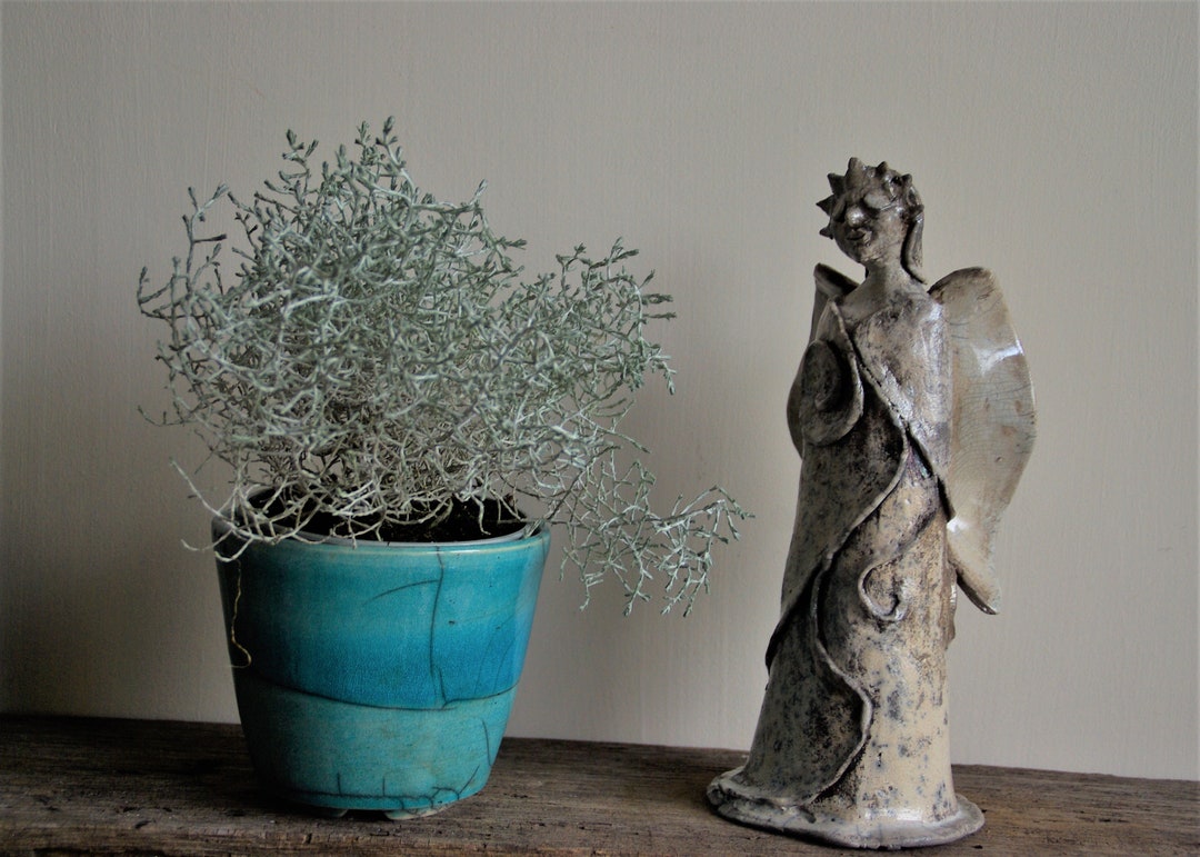 Raku Sculpture Angel Handmade Ceramic Gift Wabi Sabi Style Lovely Angel ...