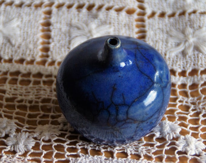 Raku Pottery Bottle, Blue Raku Ceramic Vase, Blue Colored Mini Ceramic ...