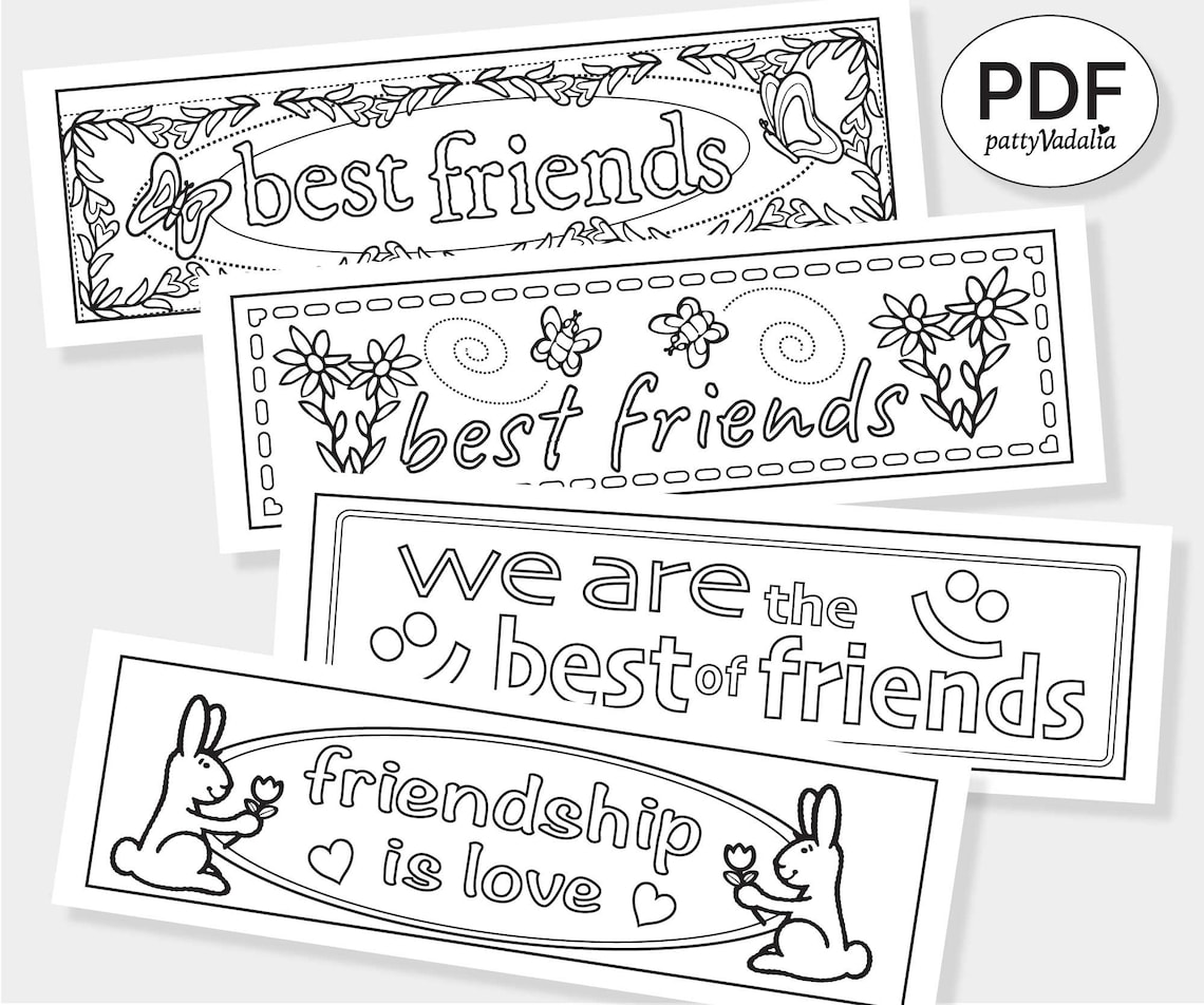 Bookmarks, Coloring Page, Best Friends, Printable, PDF, Download - Etsy ...