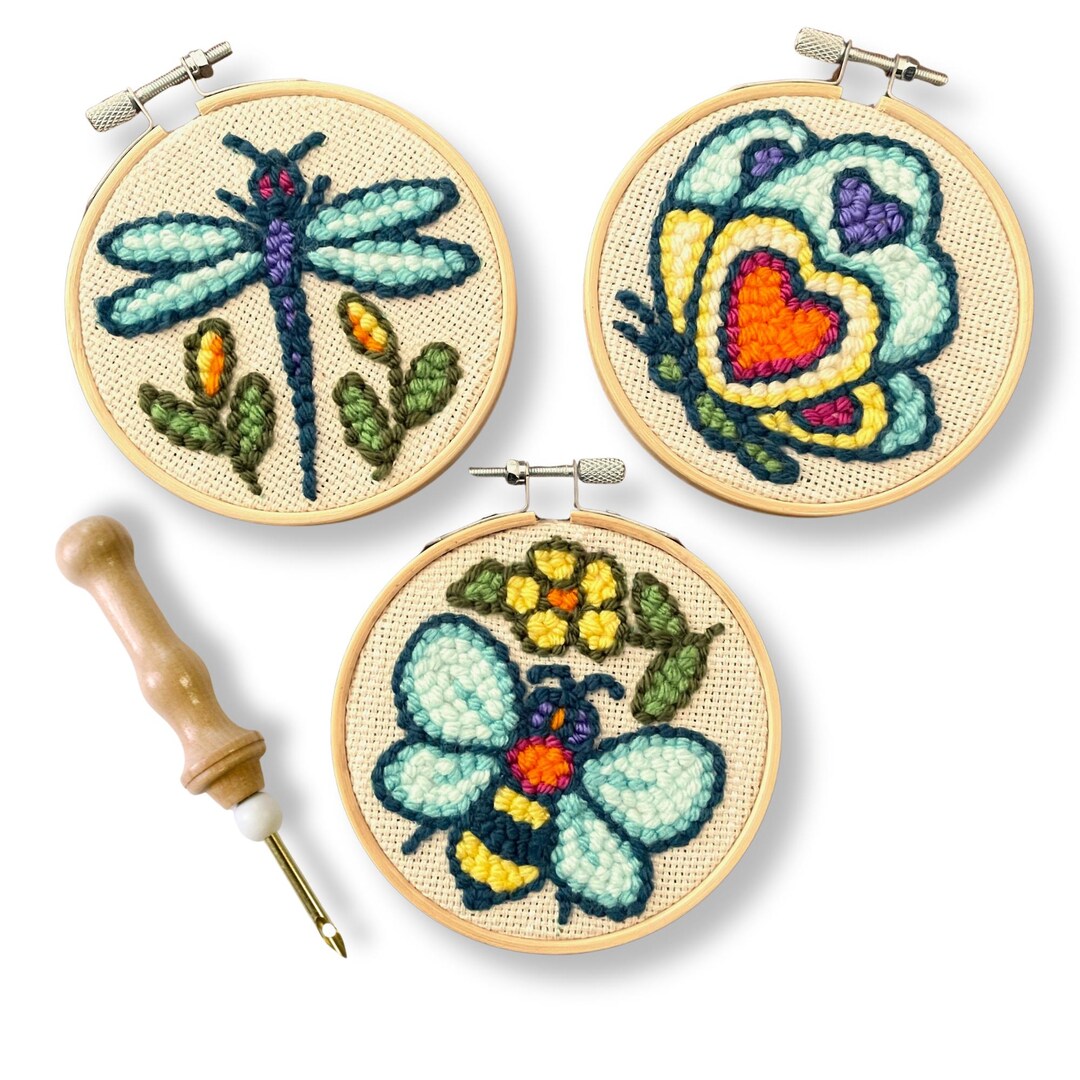 Dragonfly, Bee, Butterfly Punch Needle Kit, Set of 3, Complete Kit, 4 ...