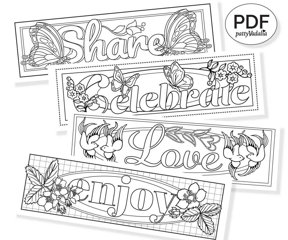 Inspirational Coloring Bookmarks Set Enjoy Love Celebrate - Etsy
