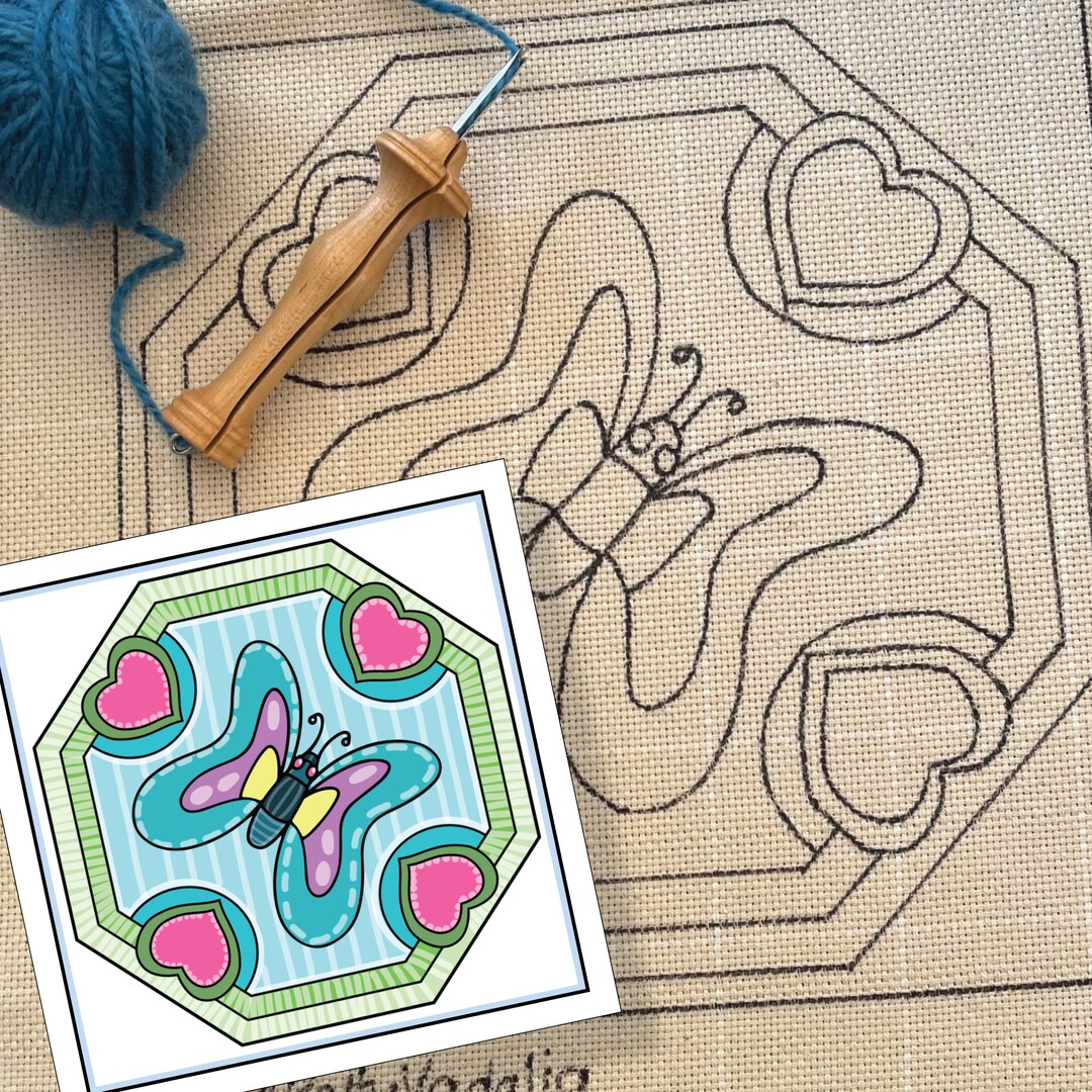 Butterfly Punch Needle Pattern, Monks Cloth, Rug Hooking, Butterfly and ...