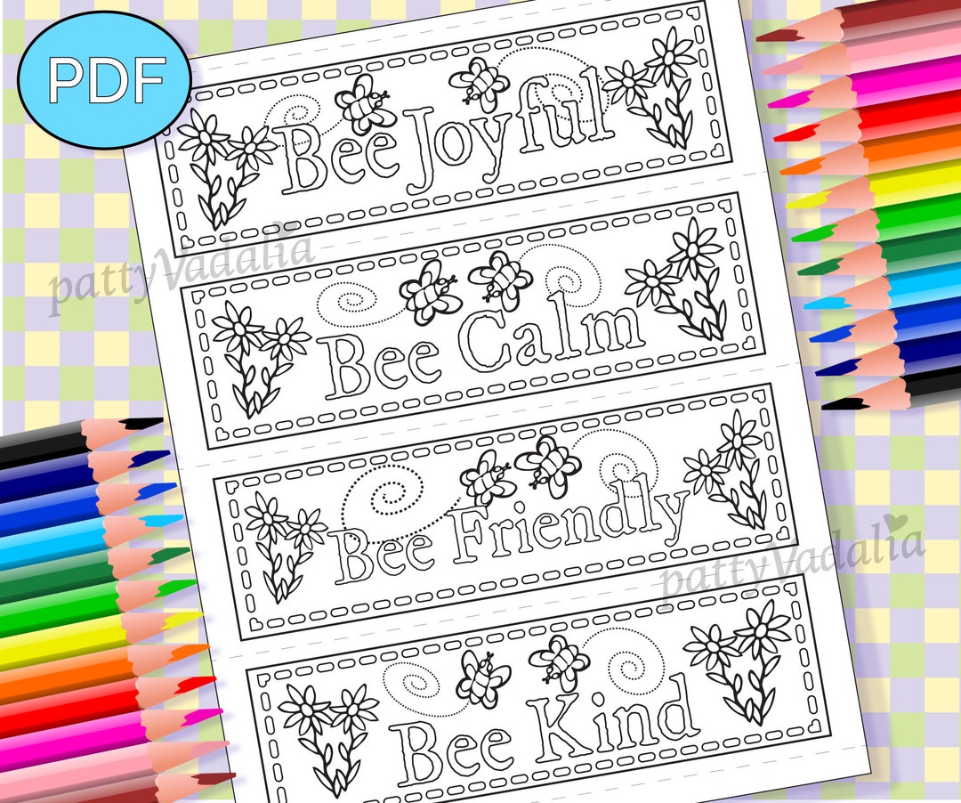 Bee Kind Coloring Bookmarks, Instant Download, Printable PDF - Etsy