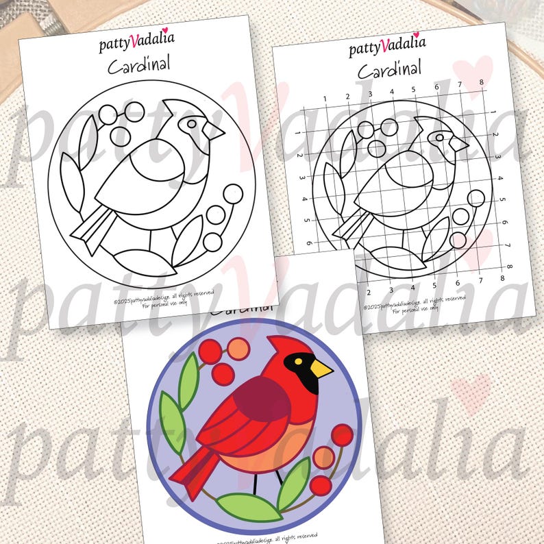 Cardinal Pattern, Instant Download PDF, Punch Needle, Rug Hooking ...