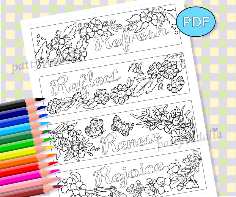 Inspirational Coloring Bookmarks, Refresh, Reflect, Renew, Rejoice, PDF ...