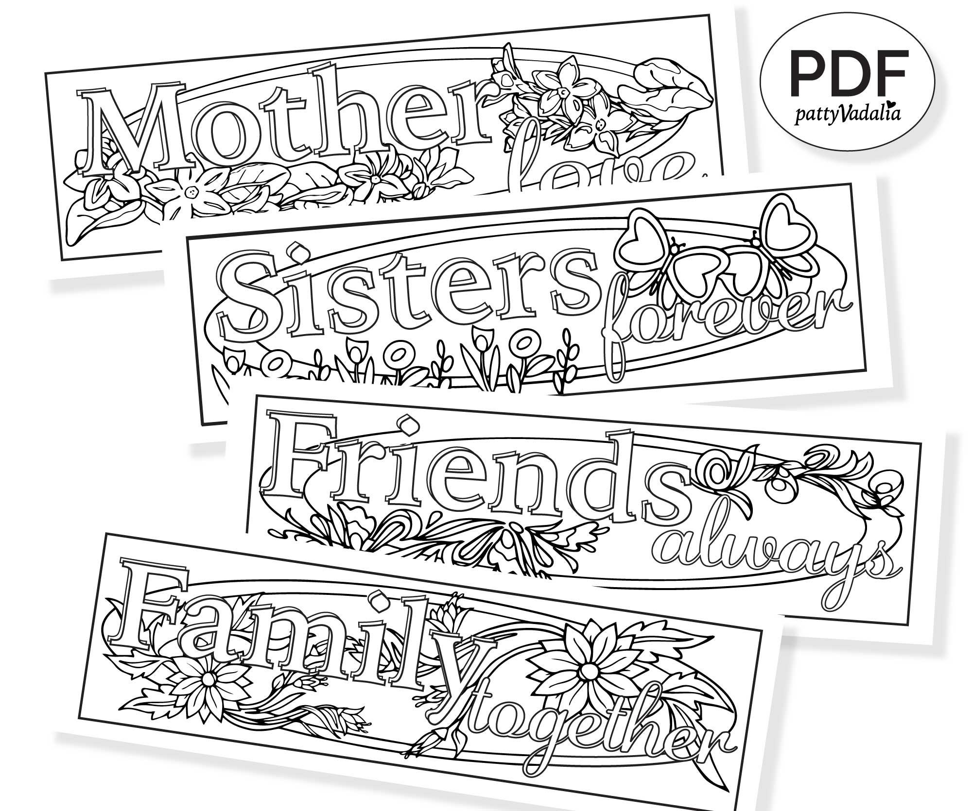 Lesezeichen zum Ausmalen, Muttertag, Schwestern, Freunde, Familie, 4er ...