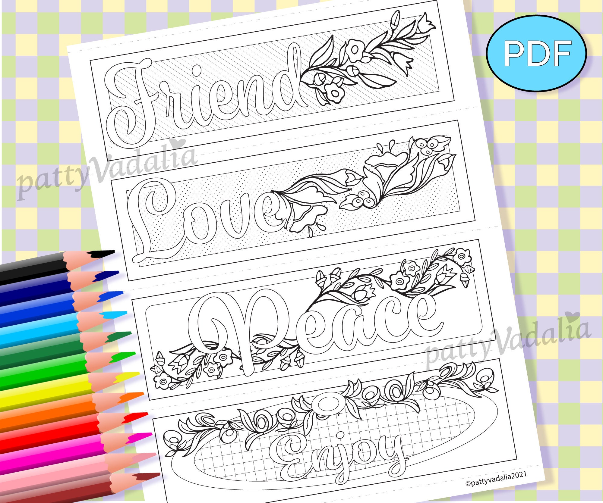 Friendship Coloring Bookmarks, Set of 4, Friend, Love, Peace, Enjoy ...