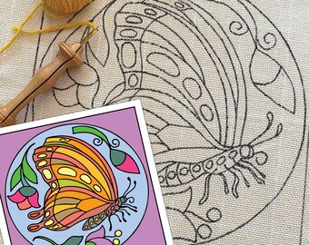 Butterfly Punch Needle Pattern, Monks Cloth, Rug Hooking, Butterfly and ...