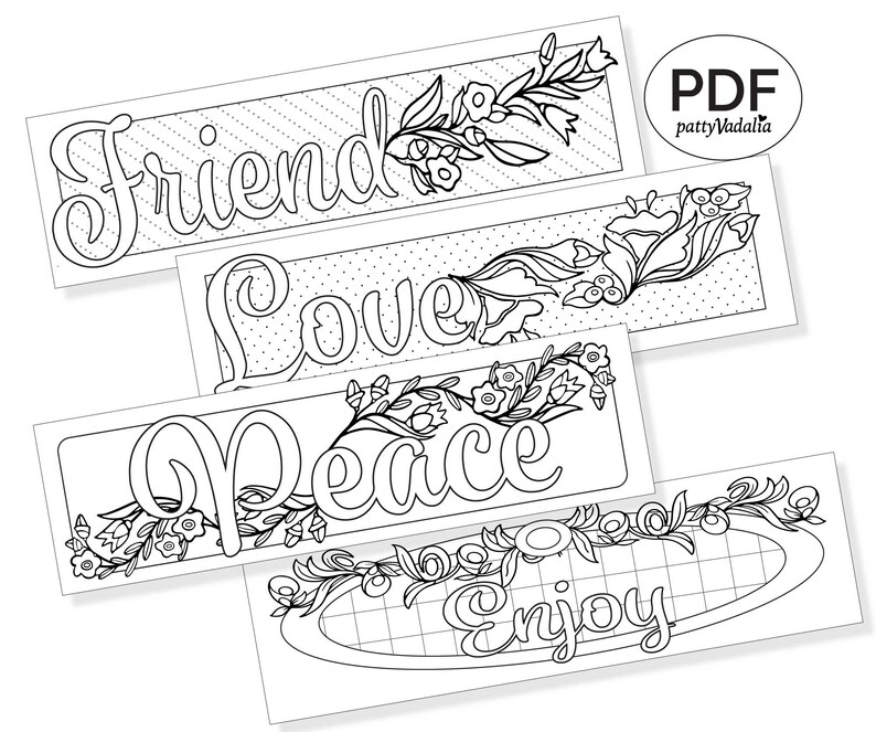 Friendship Coloring Bookmarks, Set of 4, Friend, Love, Peace, Enjoy ...