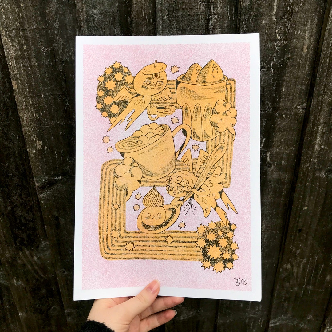 Coffee Angels | High Quality A4 Riso Print | Original Illustration - Etsy