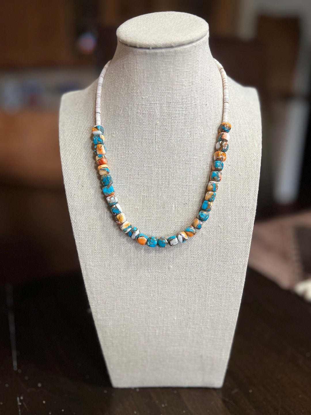 Gorgeous Orange Spiny Oyster Shell With Kingman Turquoise Choker ...