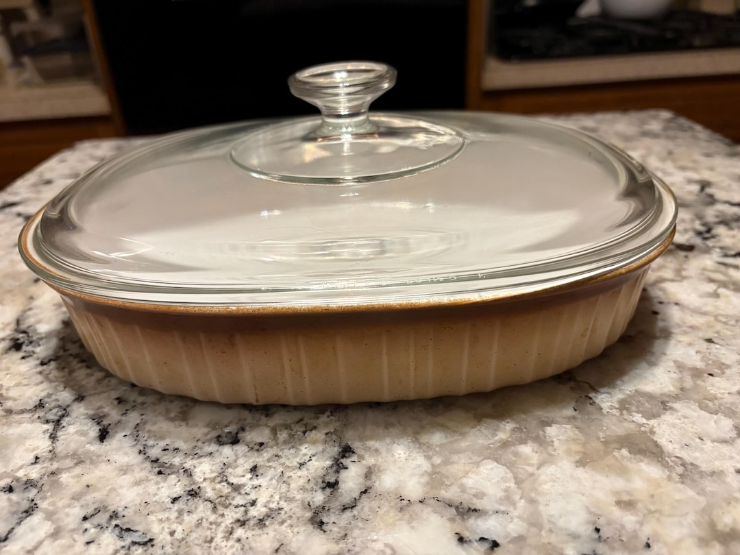 CORNING WARE French Bisque F-6-B Casserole Dish Ridged Edge, 1.5qt With ...