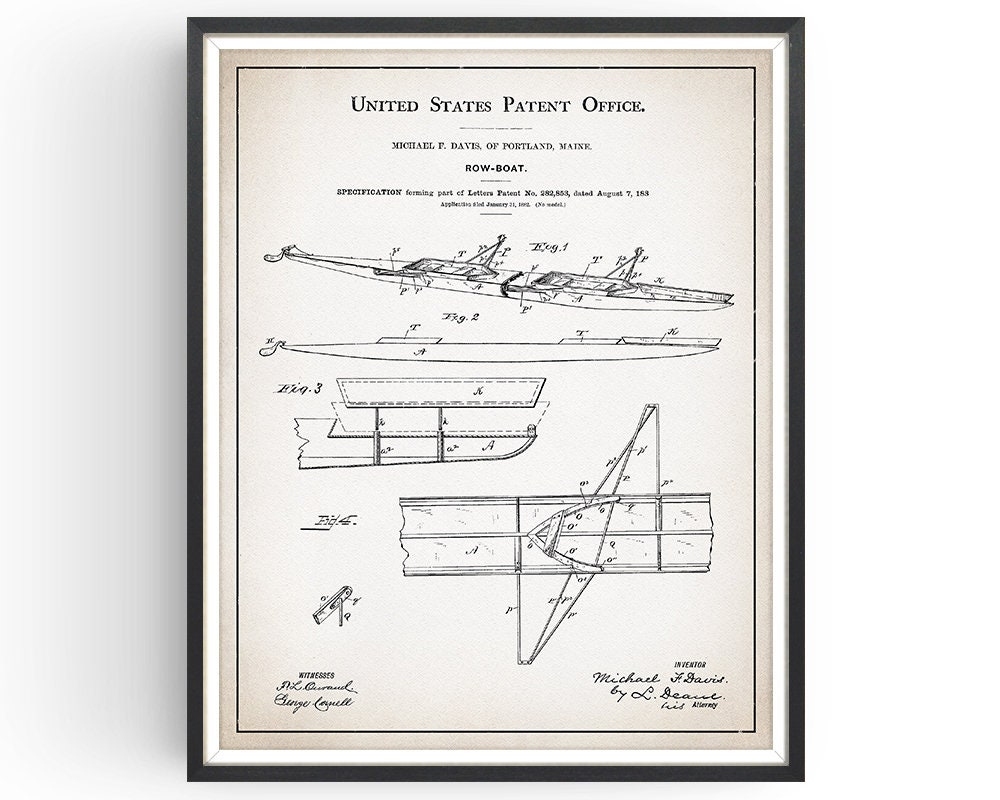 Row Boat Patent Print Boat Art Boating Invention Rowing | Etsy