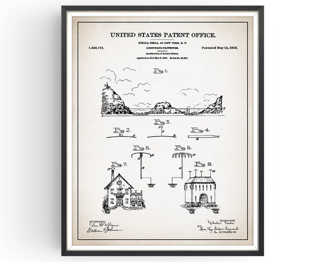 Tesla Lightning Rod Patent Print Nikola Tesla Tesla Decor Tesla Motors Tesla Invention Engineer ...