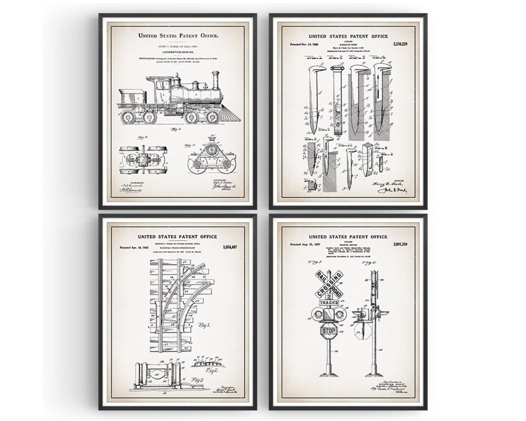 Train Patent Set Set of 4 Patent Prints Train Art Railroad Art ...