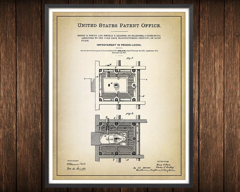 PRISON LOCK 1878 Patent Print Lock Print Prison Art | Etsy