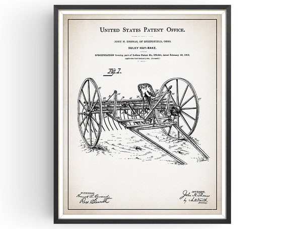 Sulky Hay Rake US Patent Farmhouse Decor Farmhouse | Etsy