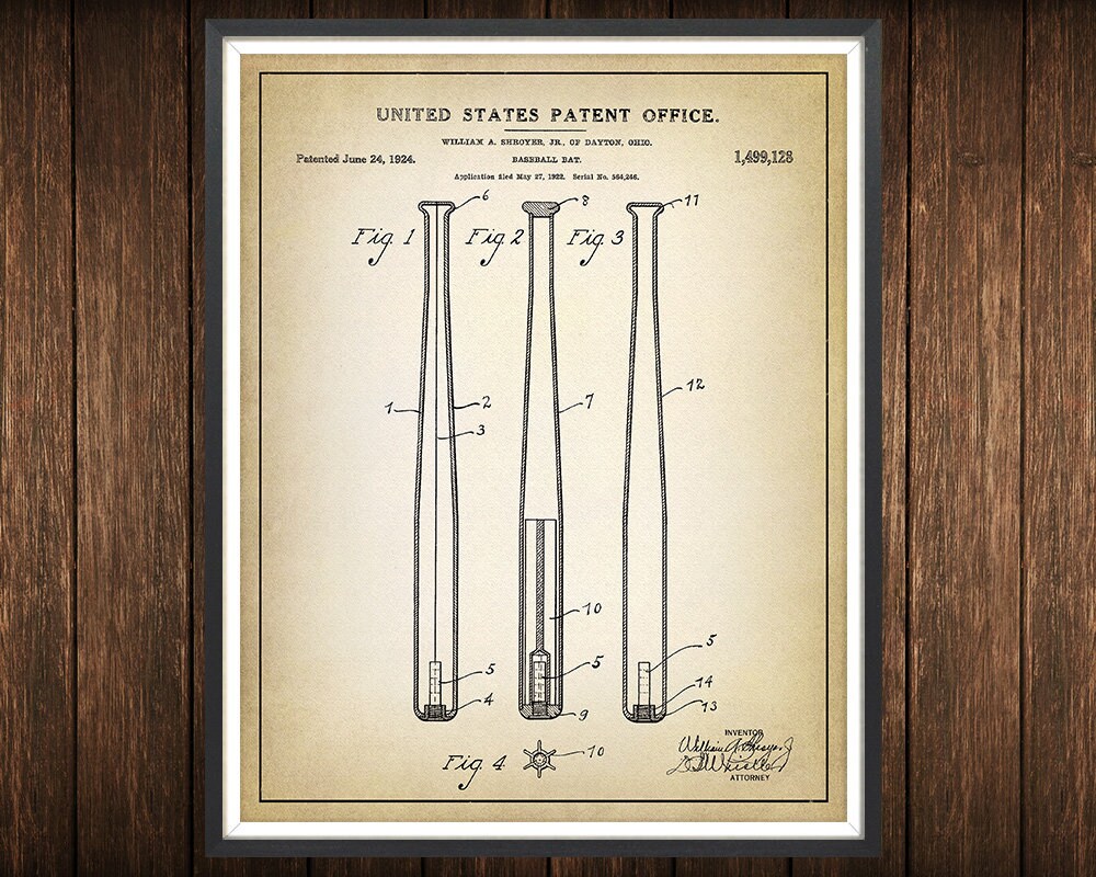 Baseball Bat Patent Bat Blueprint Baseball Bat Poster - Etsy