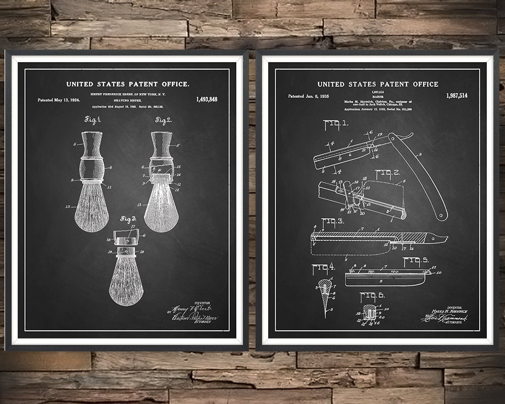 SHAVING Set of 2 Patent Prints Hipster gift beard care art | Etsy