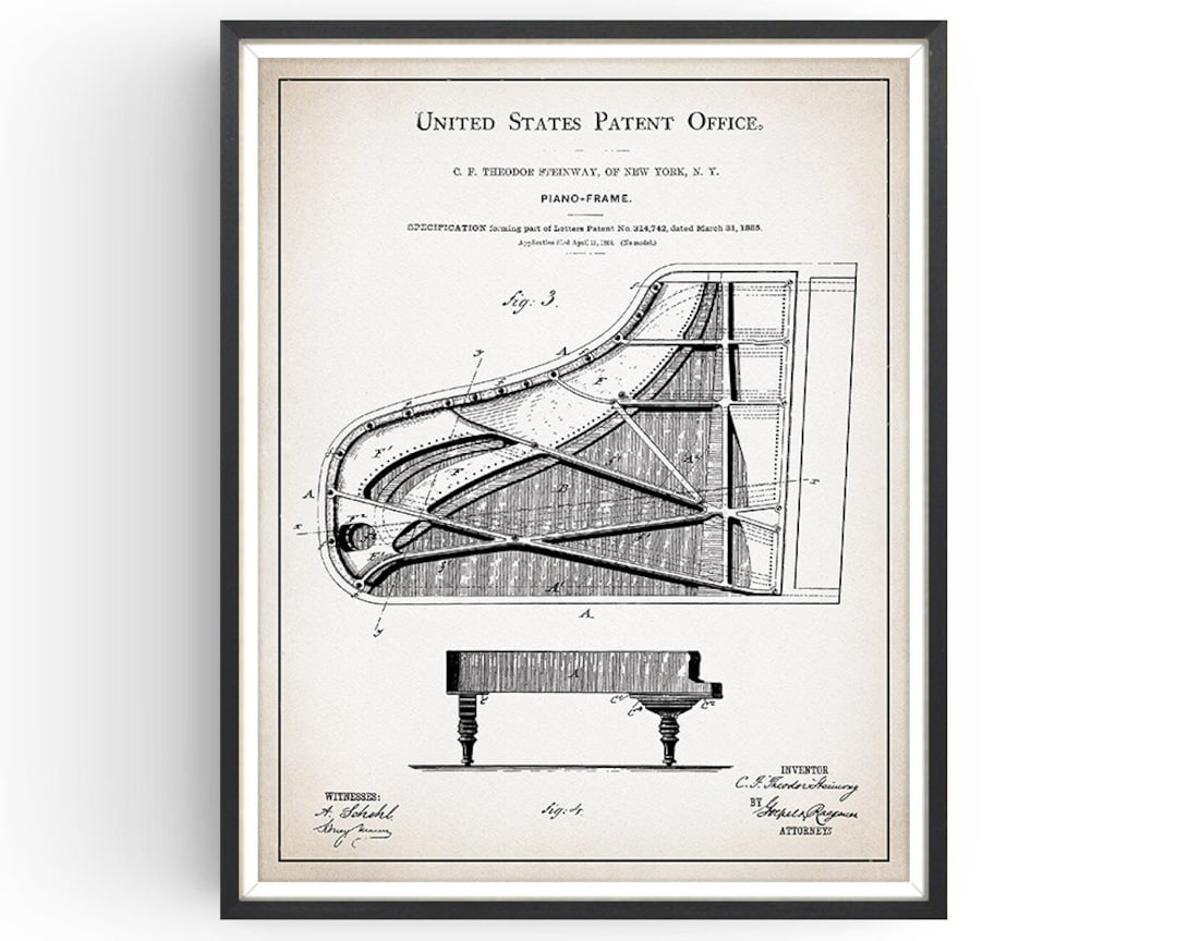 Steinway Piano Frame - Patent Print - Steinway Piano - Grand Piano ...
