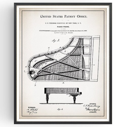 Piano Patent Print. Piano Blueprint. Music Room Decor. Music | Etsy