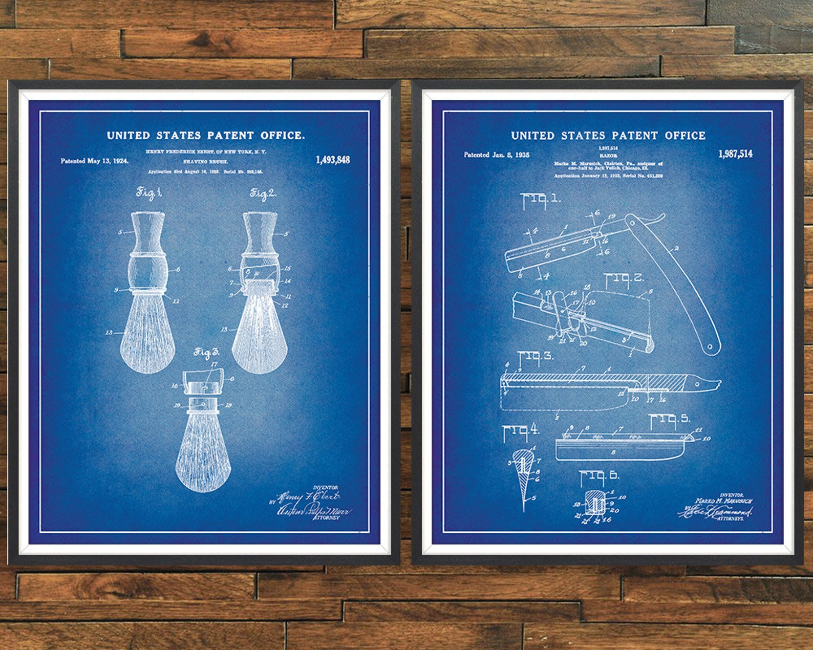 SHAVING Set of 2 Patent Prints Hipster gift beard care art | Etsy