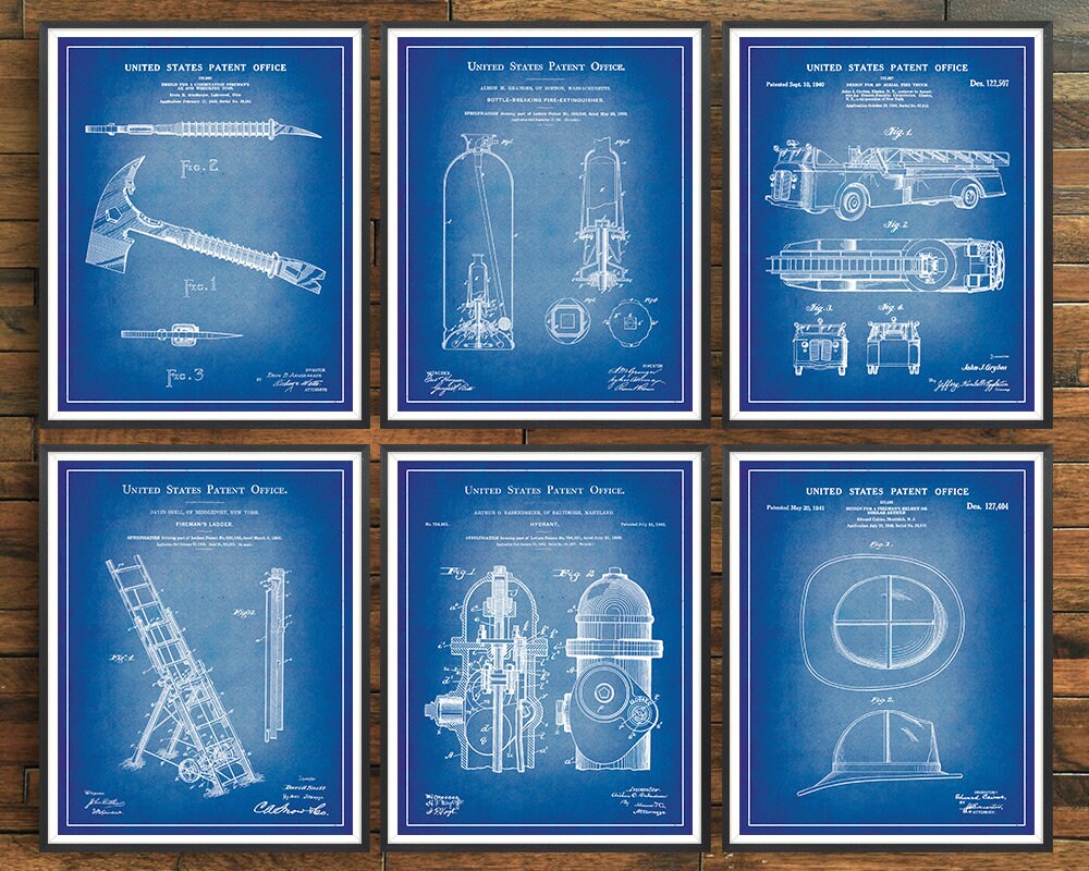 Firefighter Patent Prints Set of 6 Firefighting Posters | Etsy