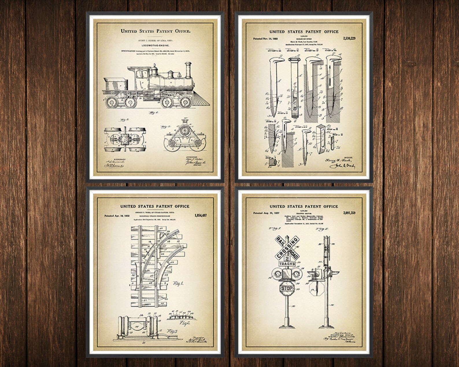 Train Patent Set Set of 4 Patent Prints Train Art | Etsy