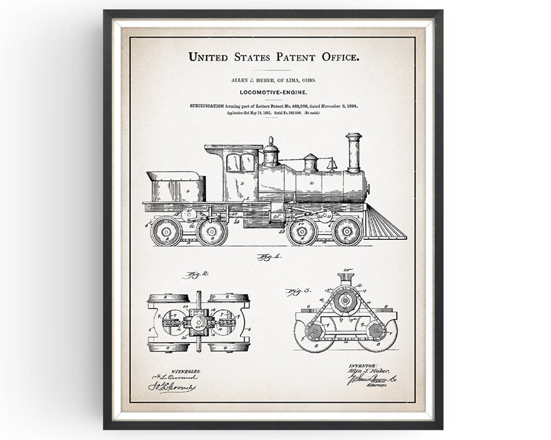 Locomotive Engine Patent Print - Train Art - Railroad - Locomotive ...