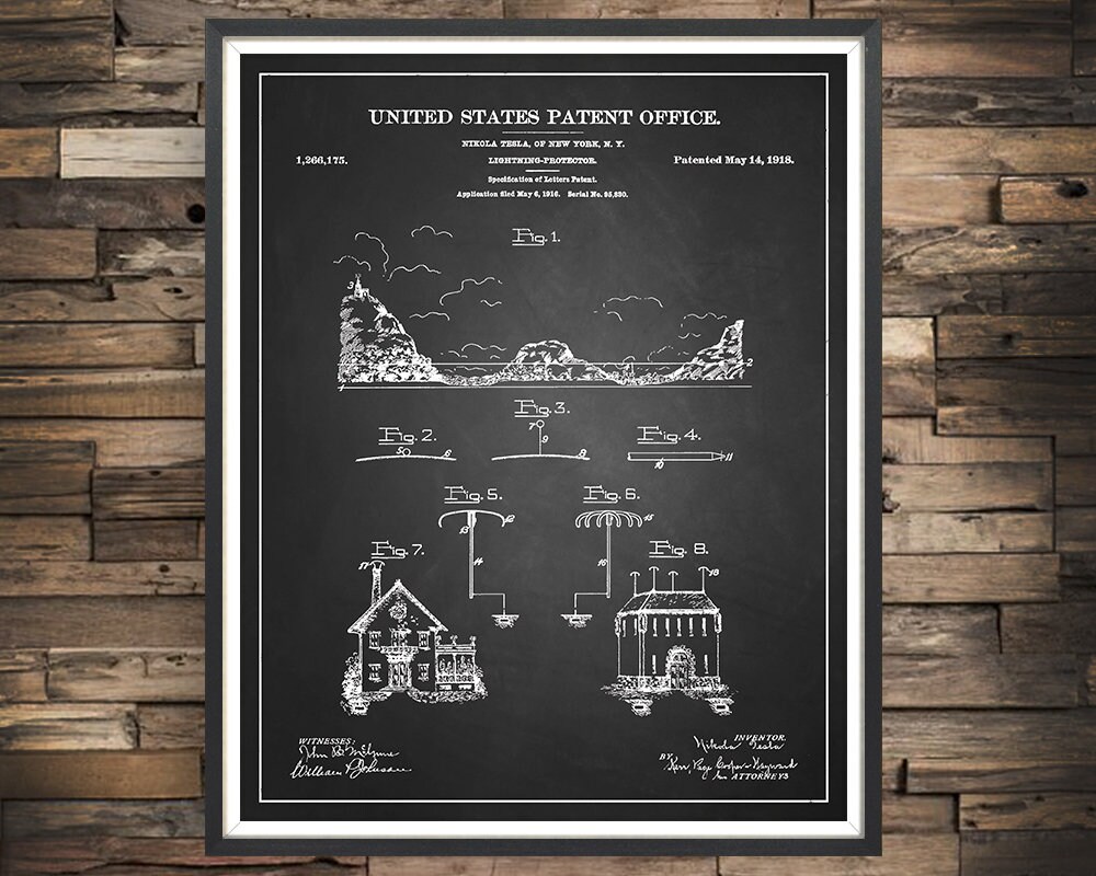 Tesla Lightning Rod Patent Print Nikola Tesla Tesla Decor | Etsy