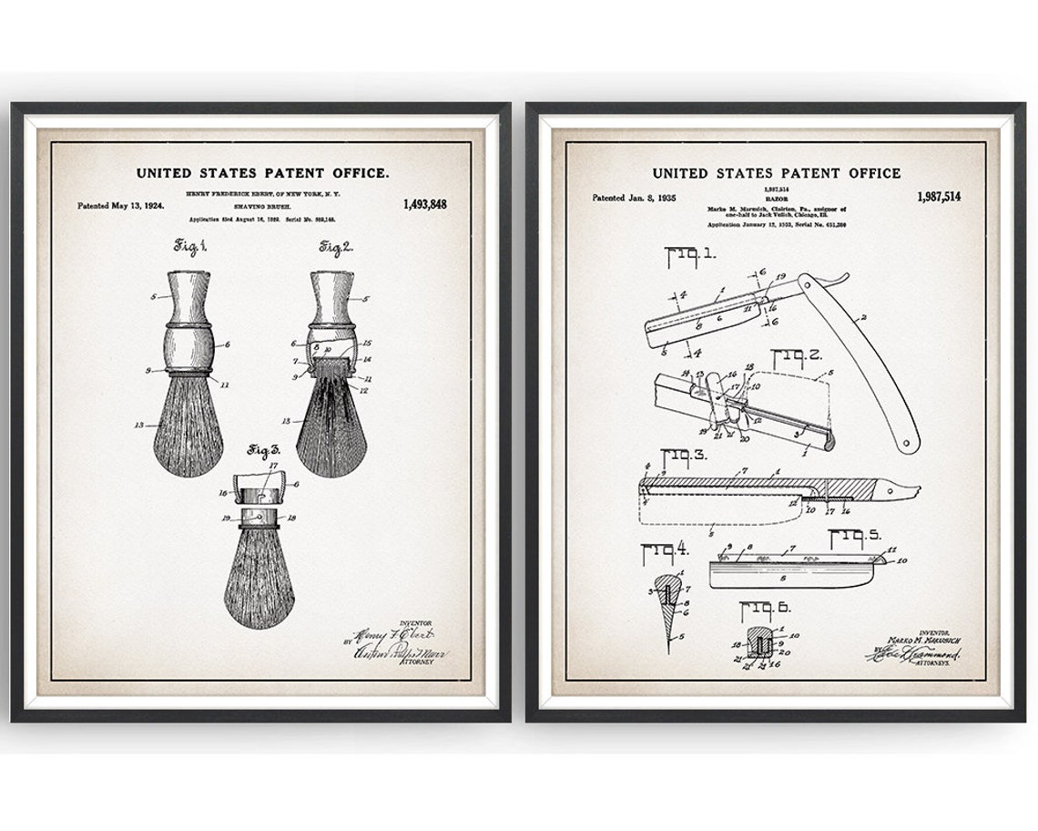 SHAVING Set of 2 Patent Prints Hipster gift beard care art | Etsy