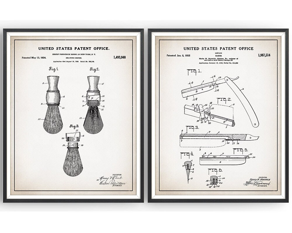 SHAVING Set of 2 Patent Prints Hipster gift beard care art | Etsy