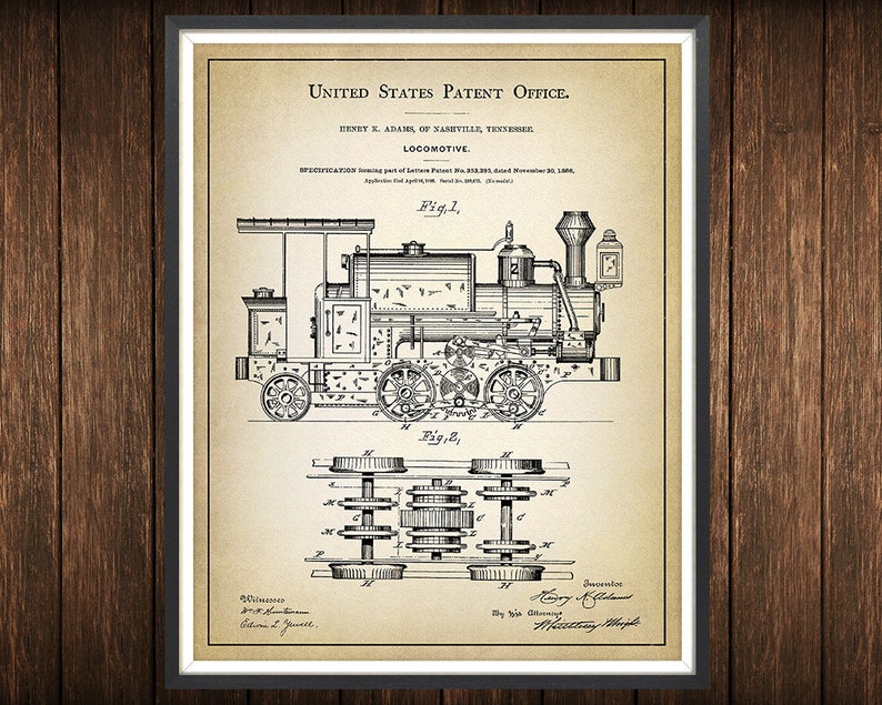 Locomotive Patent Print Train Art Railroad Art | Etsy