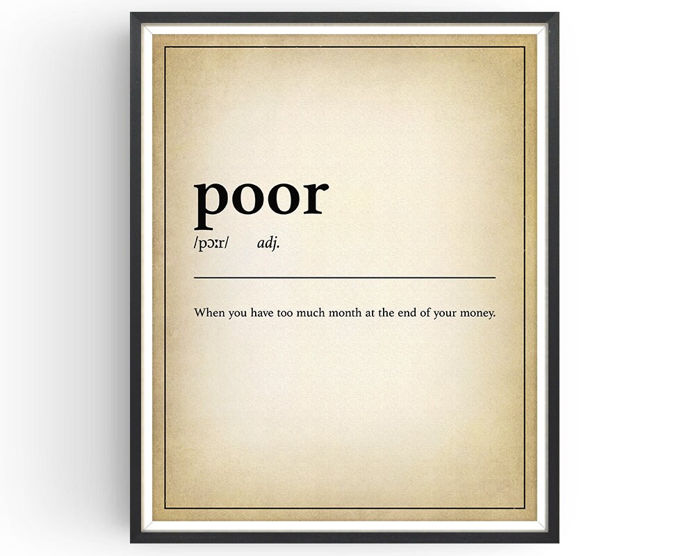 Poor Definition Funny Art Print Minimalist Dictionary | Etsy