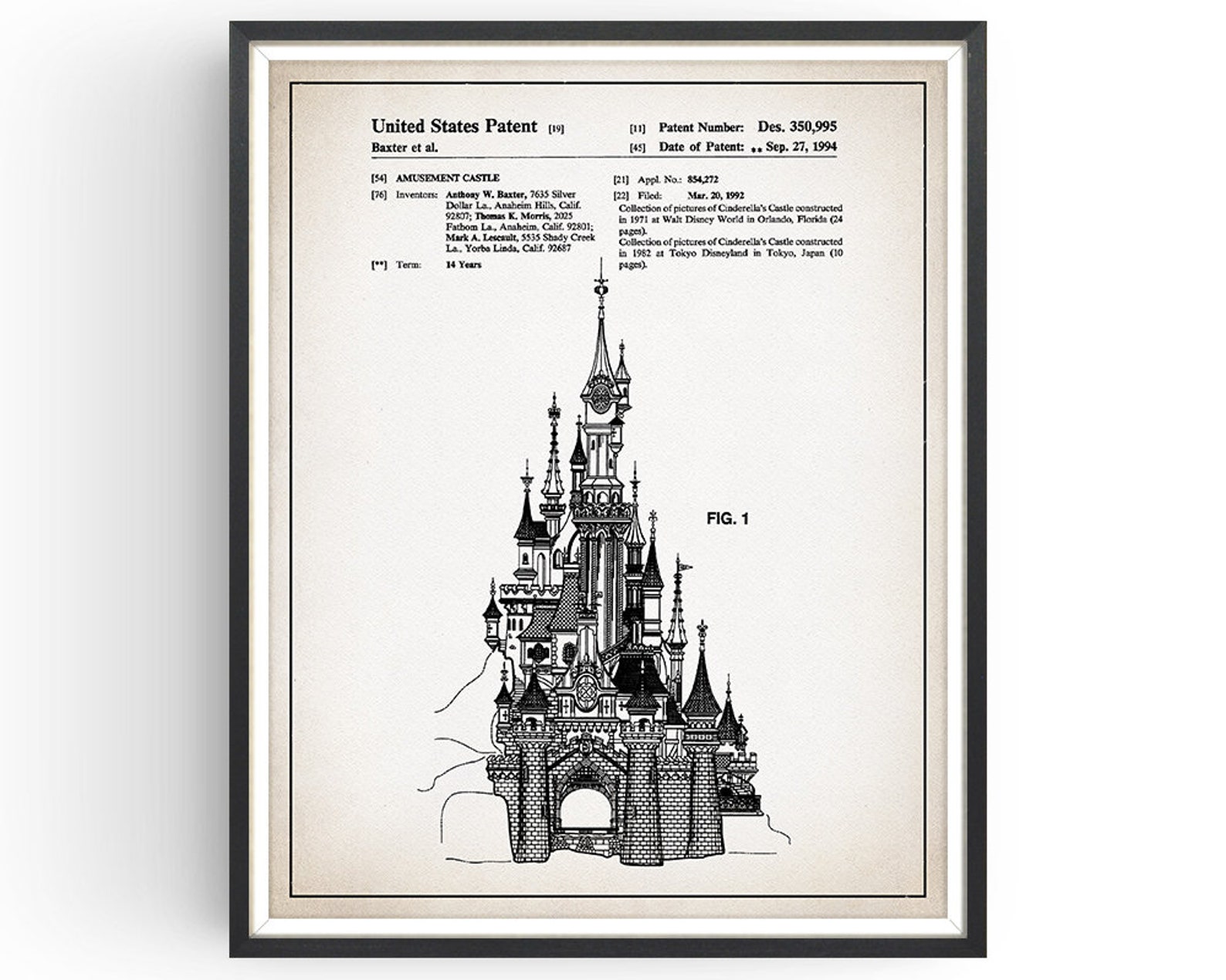 DISNEY CASTLE Patent Print Unframed - Etsy