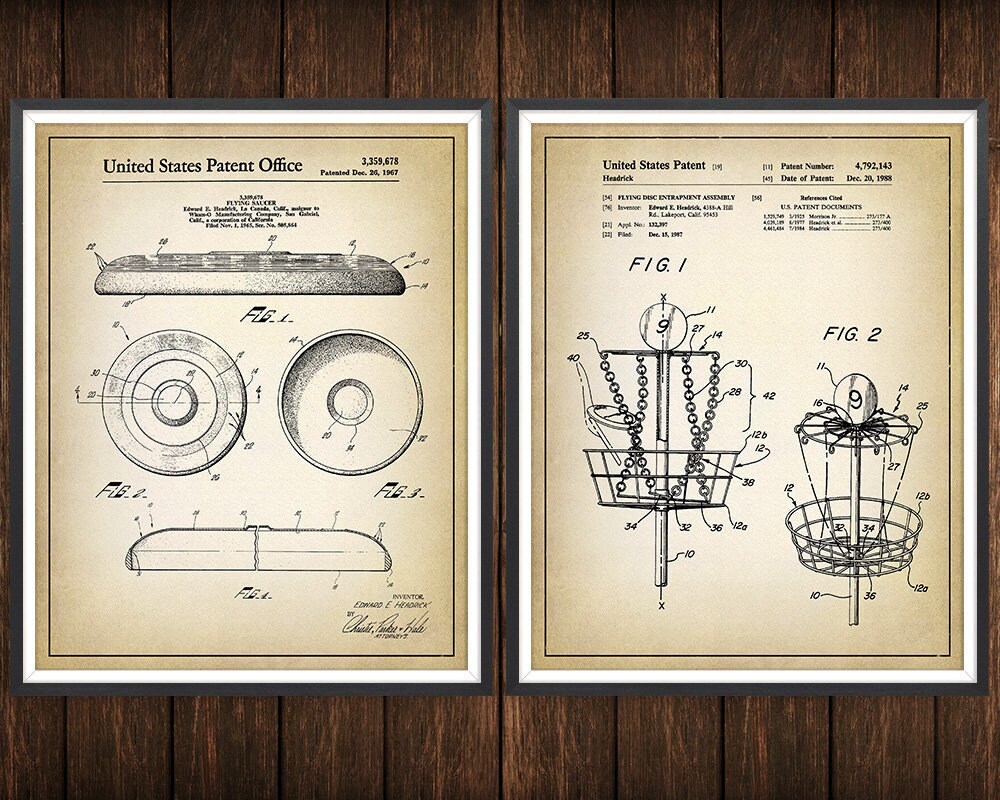 Frisbee Golf Patent Print Set of 2 Prints Frisbee Golf | Etsy